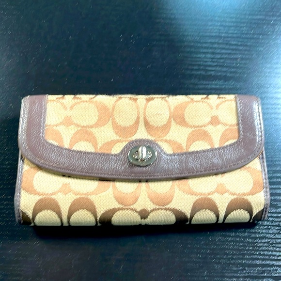 Bags | Coach Monogram Canvas Turn Lock Wallet | Poshmark